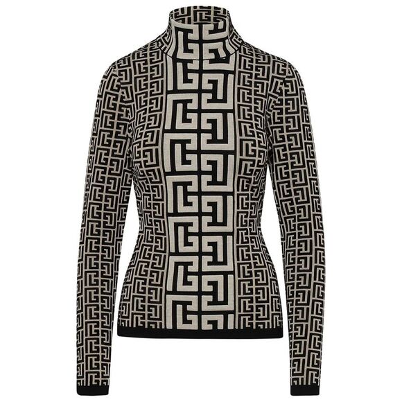 Balmain | Sweaters | Balmain Monogram Twotone Wool Turtleneck Sweater ...
